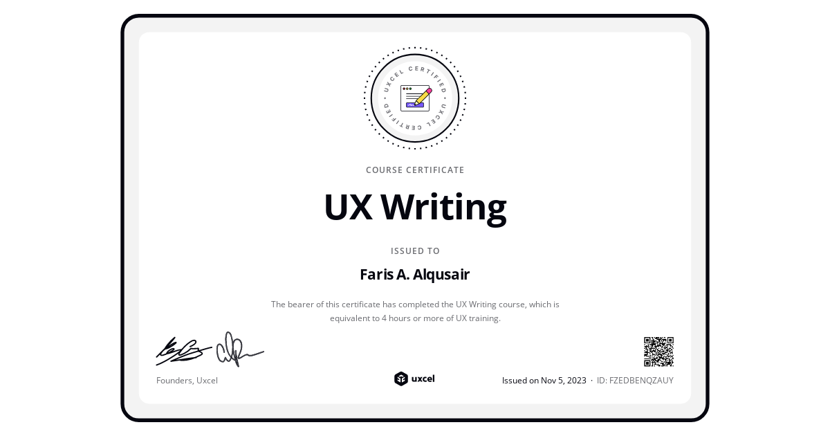 Uxcel Course Certificate of Completion | Uxcel